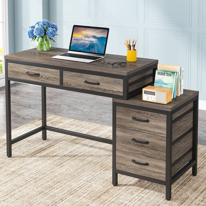 LEE Furniture Reversible Computer Desk with 5 Drawers, Home Office Desk ...