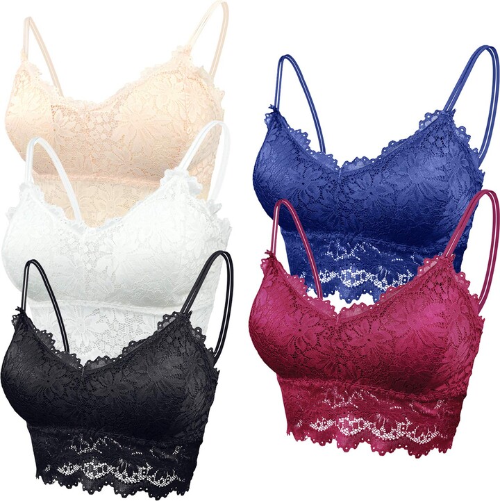 FEOYA 5 Pieces Lace Bra No Rims Bra Top witn Removable Pads Underwear ...
