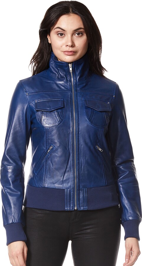 Smart Range Leather FUSION' Ladies Blue WASHED Short Bomber Biker ...