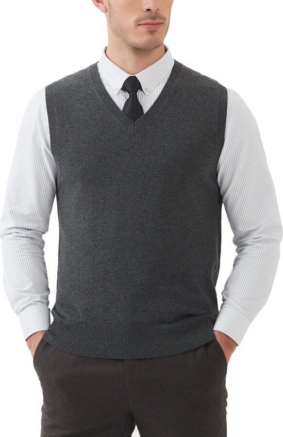 Kallspin Men's Wool Blend Knitted Gilets Sweater Relax Fit V Neck Vest ...