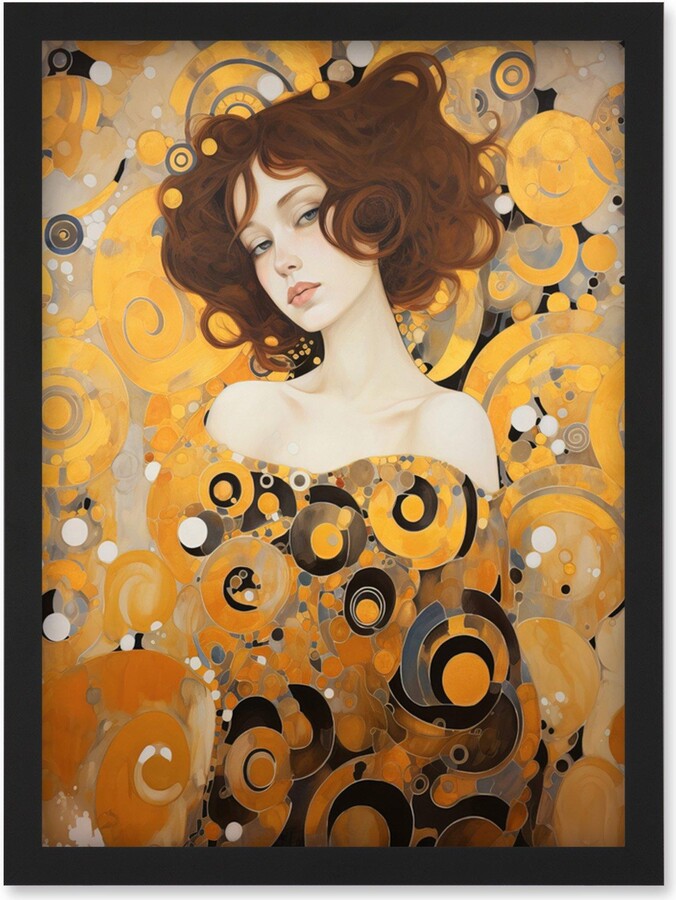 Artery8 Woman Portrait Gustav Klimt Style Oil Painting Gold Brown ...