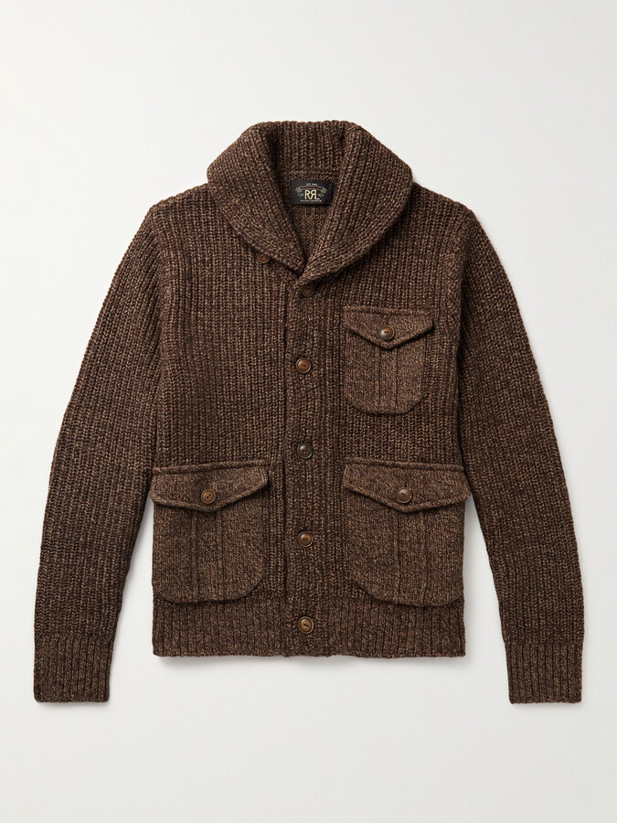 Ralph Lauren RRL Shawl-Collar Suede-Trimmed Ribbed Wool, Cotton and Linen-Blend Cardigan - ShopStyle