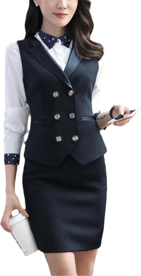 Haitpant Women Business Interview Vest Spring Slim V Neck Double Row ...