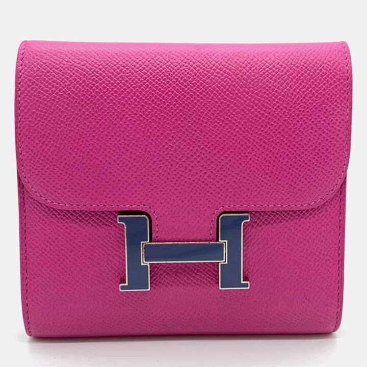 Hermes Constance Compact Wallet Pink Pink Leather - ShopStyle