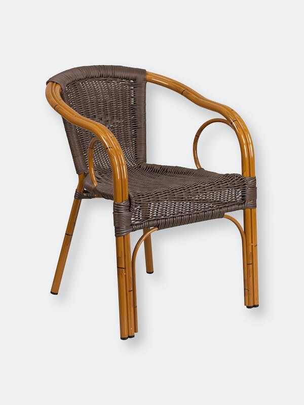 Merrick Lane Esna Series Stacking Rattan Patio Chair in Dark Brown with ...