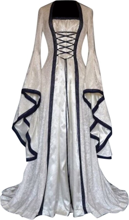 CCOOfhhc Women's Retro Medieval Dress with Trumpet Sleeves Summer ...