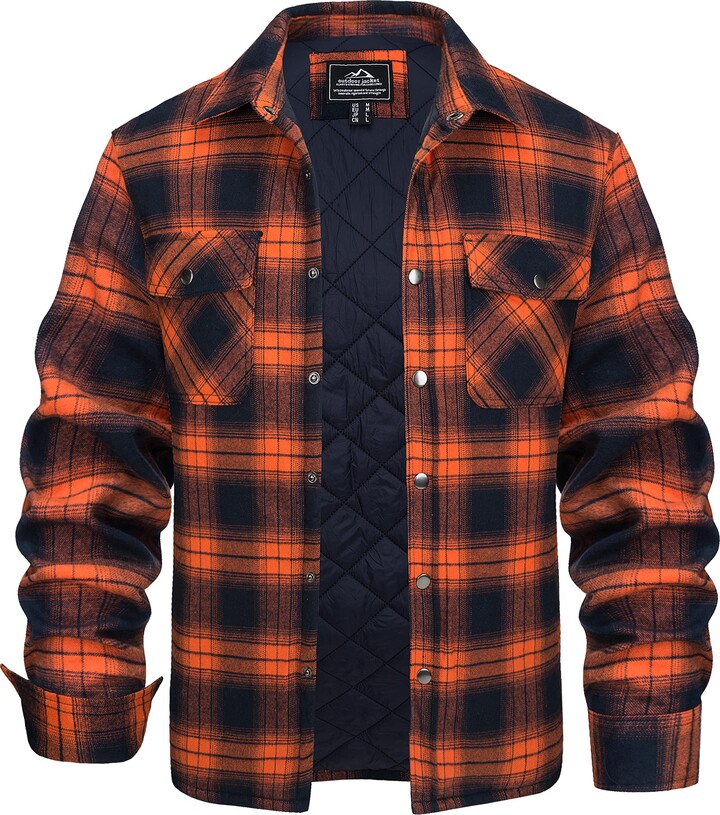 KEFITEVD Mens Padded Shirts Lumberjack Thermal Casual Workwear Winter Checked Tops Long Sleeve ...