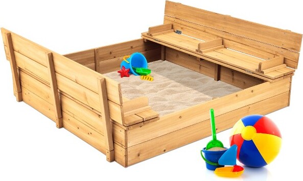 Best Choice Products 47x47-Inch Kids Wooden Outdoor Sandbox w/ 2 ...