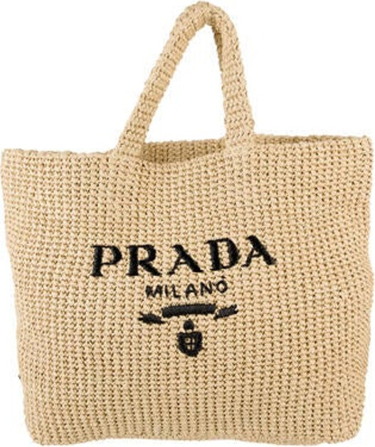 Prada Crochet Raffia Logo Shopping Tote - ShopStyle