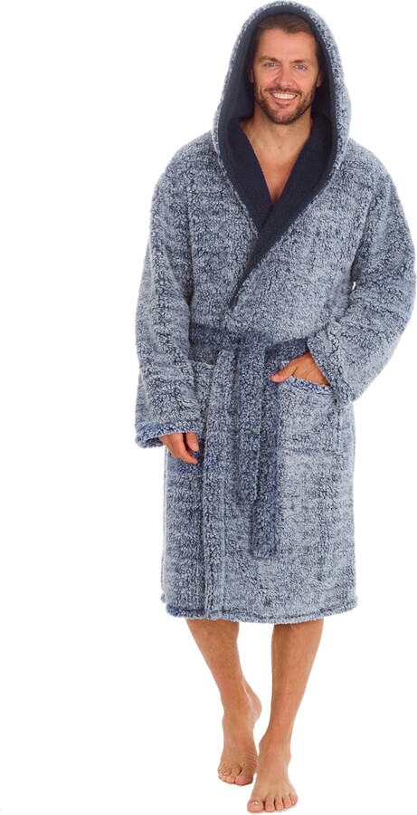 Metzuyan WS-AW23 Mens Sherpa Fleece Hooded Thick Dressing Gown with ...