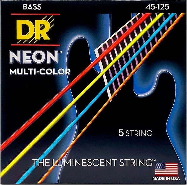 DR Strings Hi-Def NEON Multi-Color Coated Medium 5-String Bass Strings ...