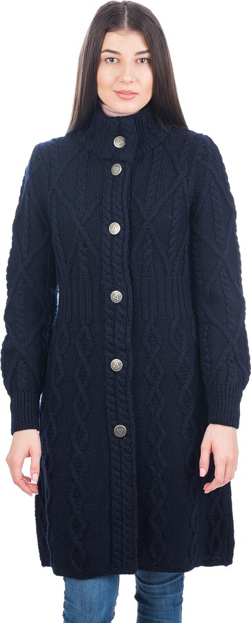SAOL 100% Merino Wool Irish Cardigan for Women with Celtic Knot Buttons ...