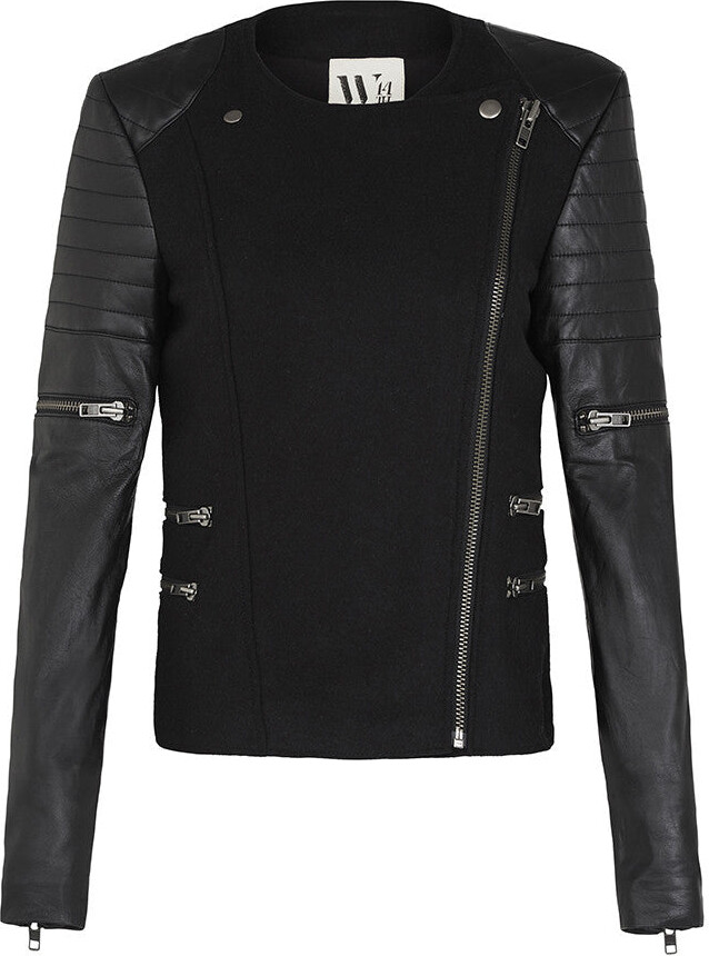West 14Th Greenwich St Motor Jacket In Black Wool & Black Leather ...
