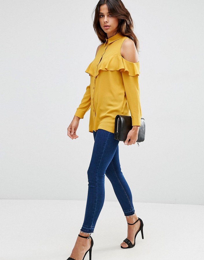 ASOS Cold Shoulder Blouse With Ruffle - ShopStyle Tops