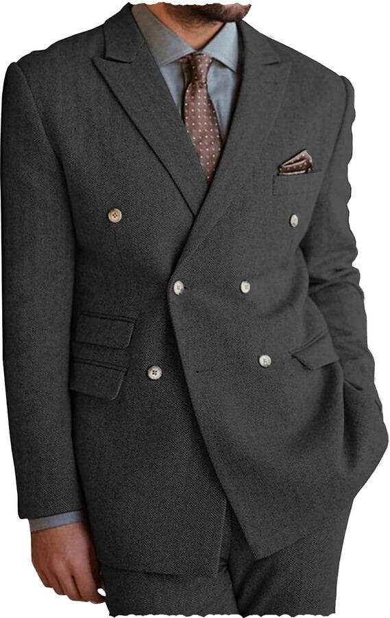 Tiavllya Mens Tweed Suit 2 Piece Double Breasted Suits Vintage ...