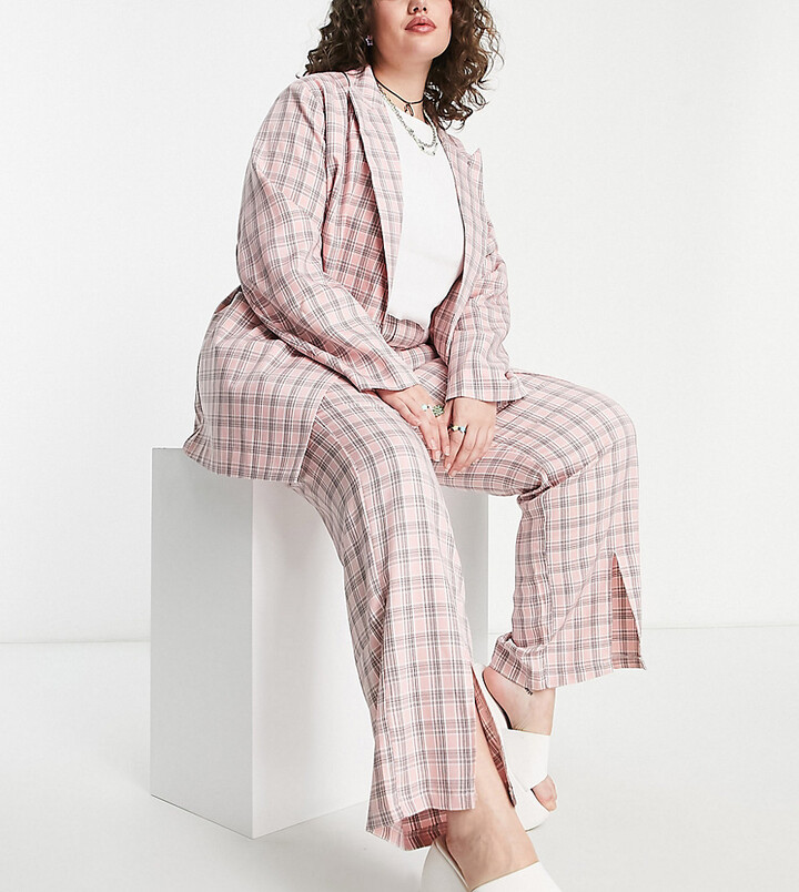 Heartbreak Plus Split Front Trousers Co Ord In Pink Check Shopstyle