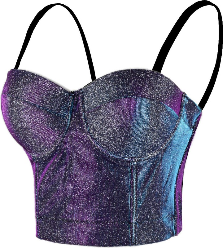 ELLACCI Women's Shiny Bustier Crop Top Sexy Prom Corset Top Bra ...