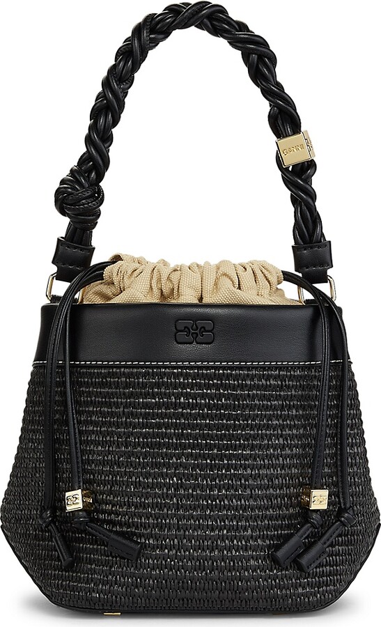 Ganni Women's Bou Woven Drawstring Bucket Bag - Black - ShopStyle