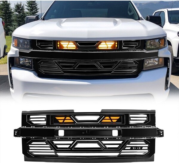 AMERICAN MODIFIED Grille w/ Amber LEDs & Emblem Holder, Compatible with ...