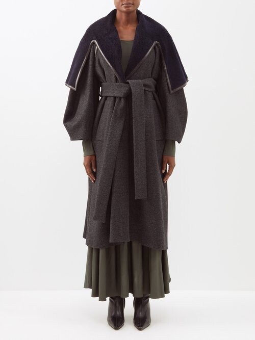 Loewe Shearling-cape Herringbone Wool-blend Tweed Coat - ShopStyle