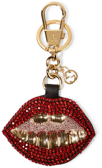 Gucci Crystal And Bead-embellished Leather Keychain - Red - ShopStyle