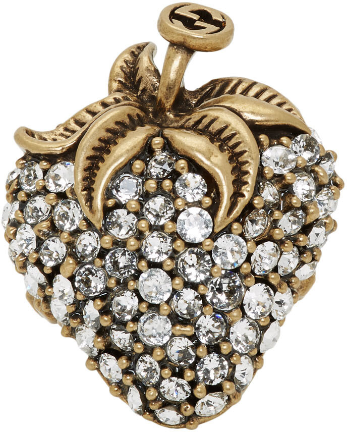 Gucci Gold Crystal Strawberry Ring - ShopStyle