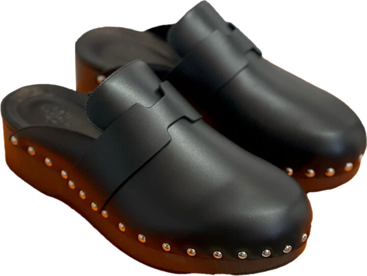Hermes Calya leather mules & clogs - ShopStyle