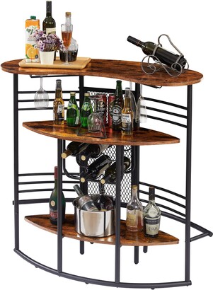 VECELO Industrial Bar Unit Wine Rack Table Modern Home Liquor Bar Table ...