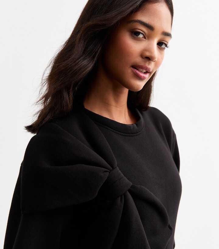 Gini London Black Oversized Bow Jersey Jumper - ShopStyle Knitwear
