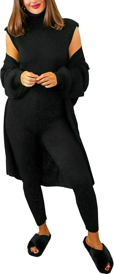 GirlzWalk Women's 3 Piece SUIT Roll Neck Chunky Knitted Tracksuit ...