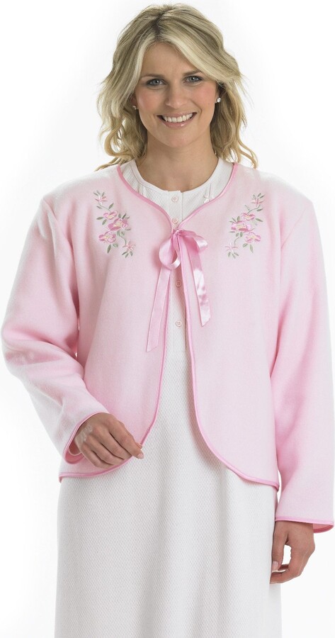 Slenderella Ladies Polar Fleece Ribbon Tie Bed Jacket Floral ...