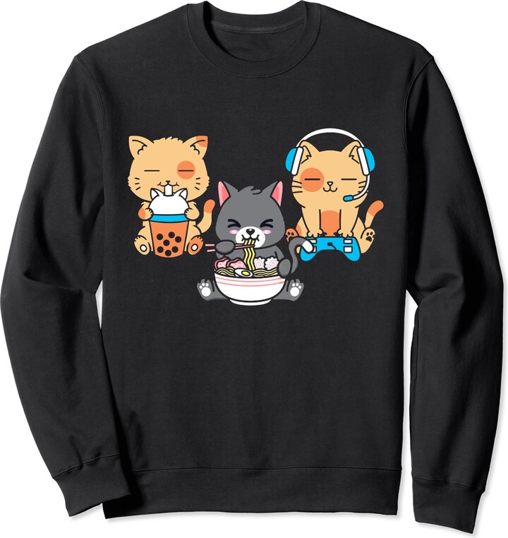 Kawaii Boba Tea Bubble Tea Gaming Gamer Ramen Cat Cat Boba Tea Bubble ...
