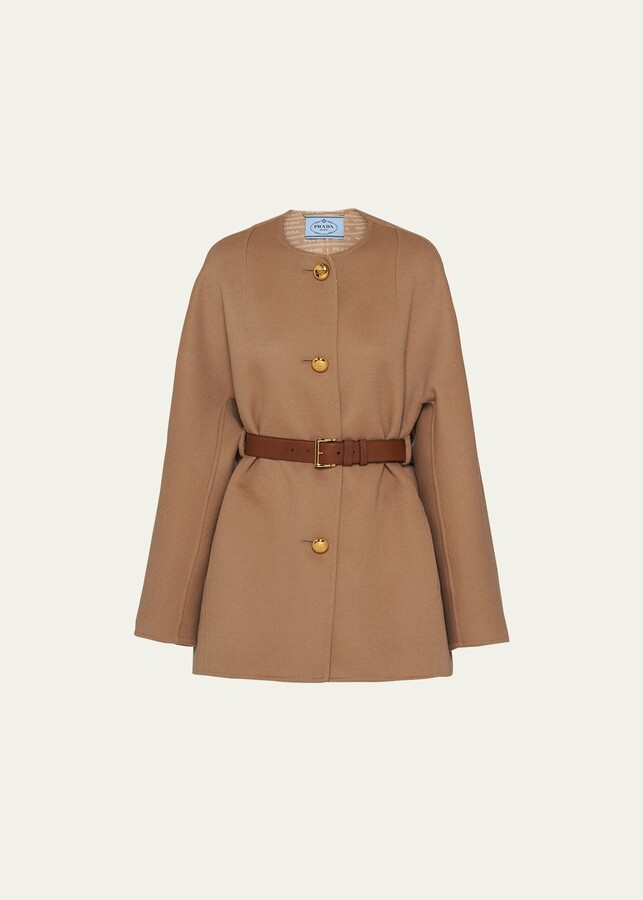 Prada Double Wool Leather Belted Caban Jacket - ShopStyle