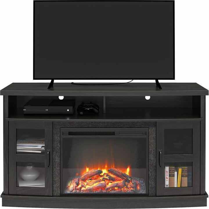 Knox Bay Fireplace Console with Glass Doors TV for TVs up to 60" Black ...
