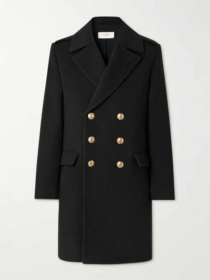 Celine Homme Manathan Double-Breasted Wool and Cashmere-Blend Coat ...
