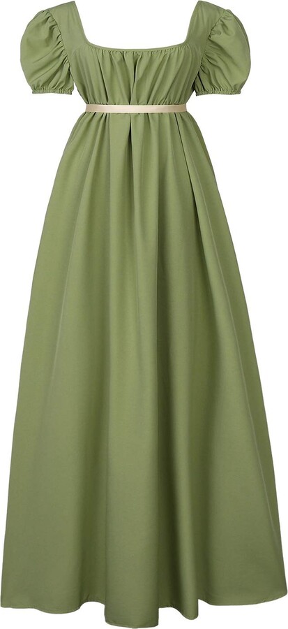 HEQU Regency Dresses for Women with Satin Sash Ruffled Puff Sleeve ...