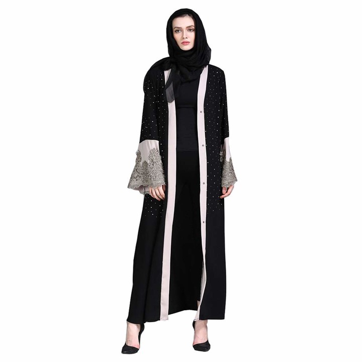 Zhuhaixmy Muslim Women Cardigans Robe Embroidered Long Coat with Belt ...