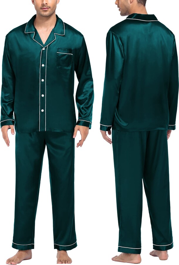 SWOMOG Mens Silk Pyjamas Button Down Pyjama Sets Satin Long Sleeve ...