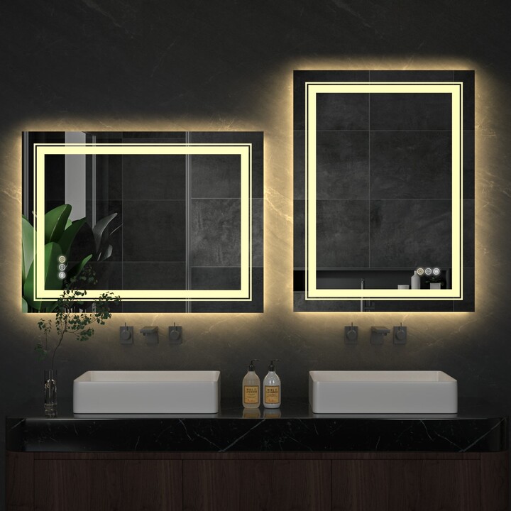 UNHO Large Rectangular Frameless Anti-Fog LED Wall Bathroom Vanity ...