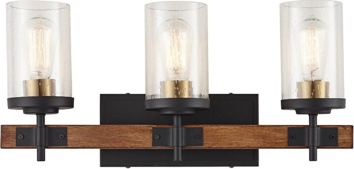 Possini Euro Design Farmhouse Rustic Wall Light Black Faux Wood ...