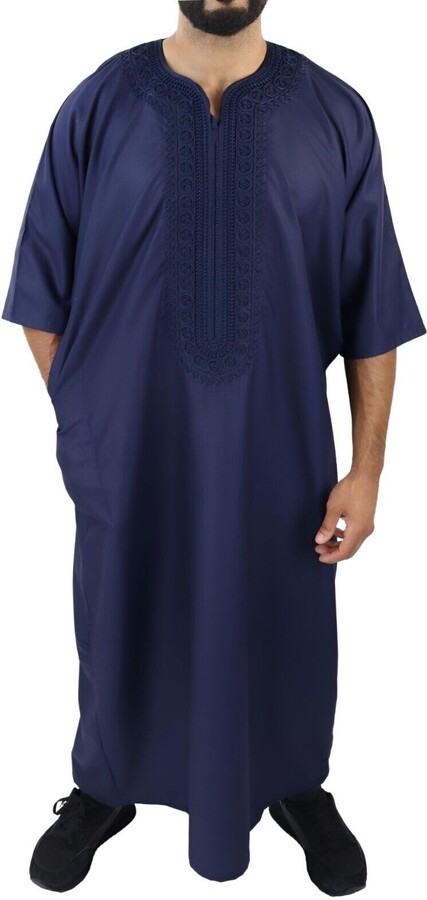 Infinity Leather Men's Moroccan Navy Blue Thobe Islamic Jubba Robe ...