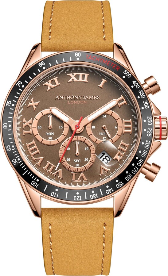 Anthony James Hand Assembled Tachymeter Turbo Gold Brown Watch - ShopStyle