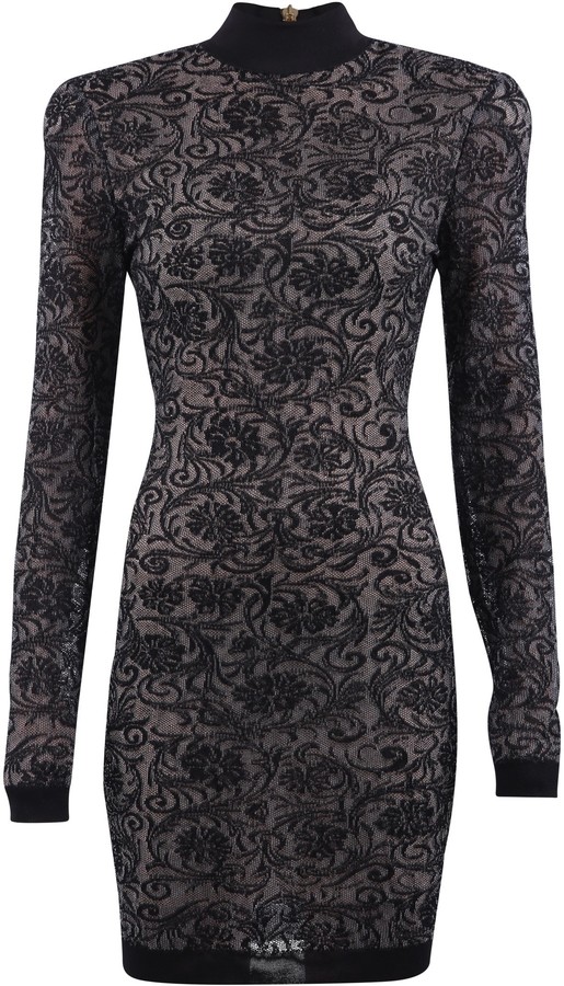 Balmain Lace Long-Sleeve Mini Dress - ShopStyle