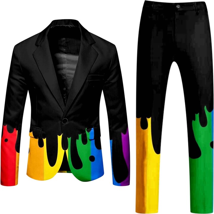 Caxndycing Pride Moonth Suit Men's Neon Coloured Suits 2-Piece LGBTQ ...