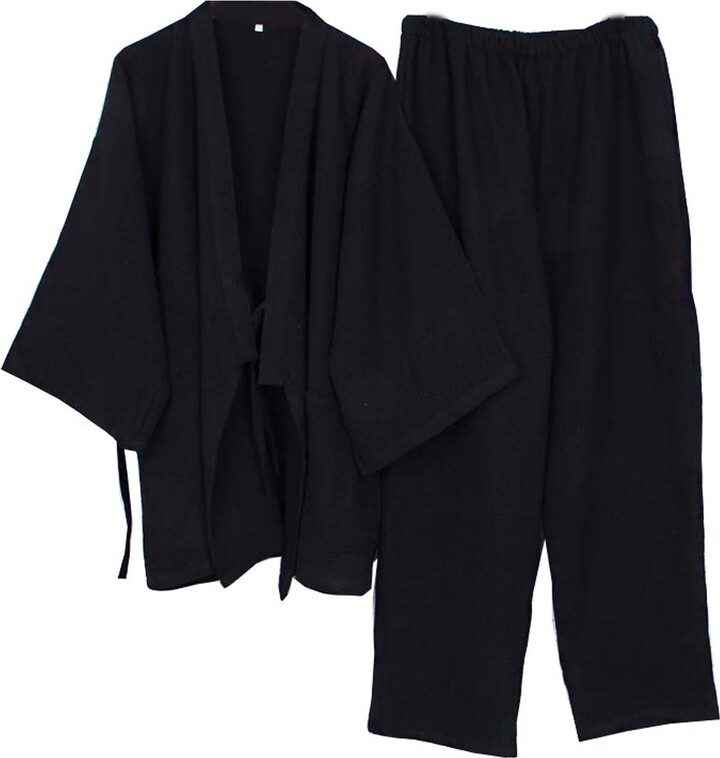 thefancypumpkin Japanese Mens Meditation Robe Double Gauze Cotton Dressing Gown Kimono Pajamas ...