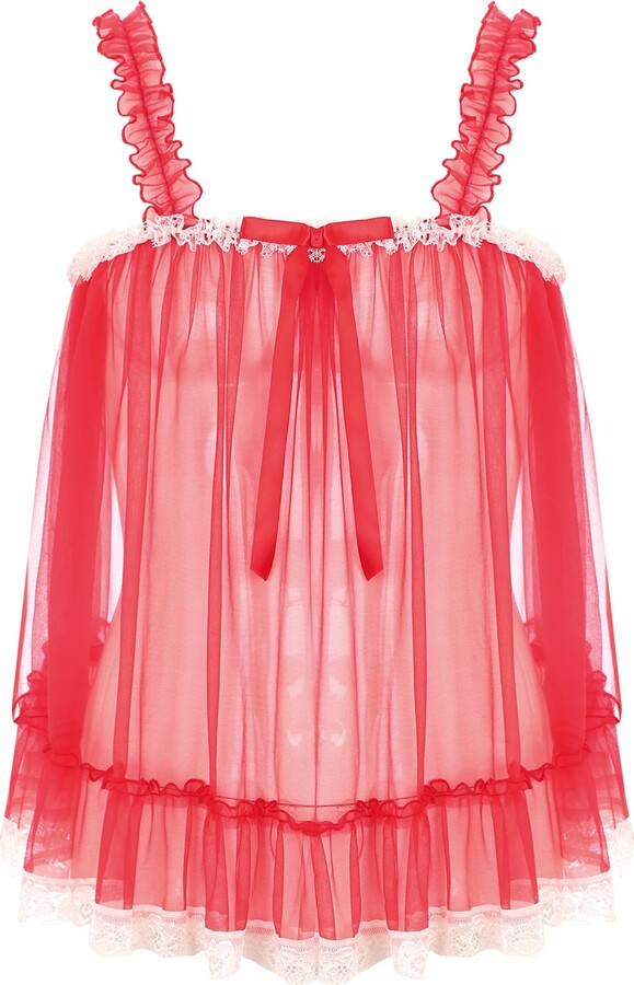 CHICTRY Men's Adult Baby Sissy Crossdress Pajamas Outfit Frilly Satin ...