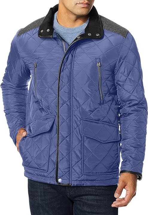 Cole Haan Men's Quilted Jacket with Corduroy Collar (Navy) Men's Jacket - ShopStyle
