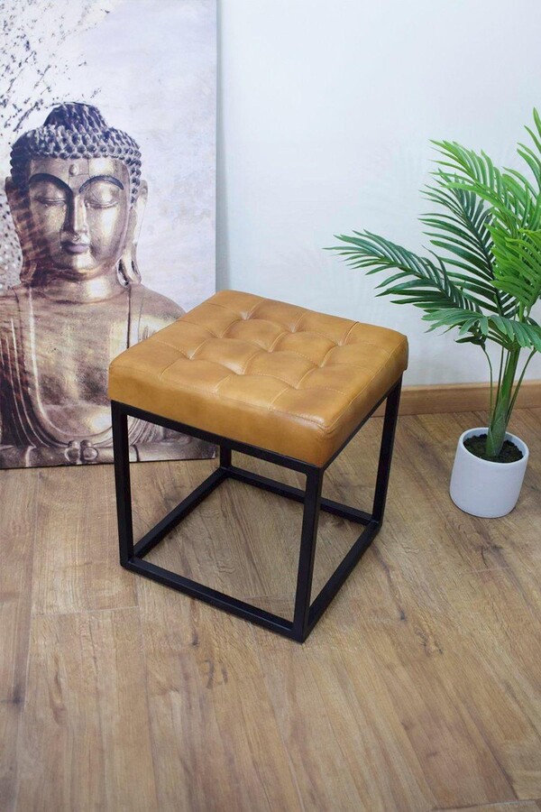 FWStyle Genuine Handmade Tan Leather Square Stool - ShopStyle