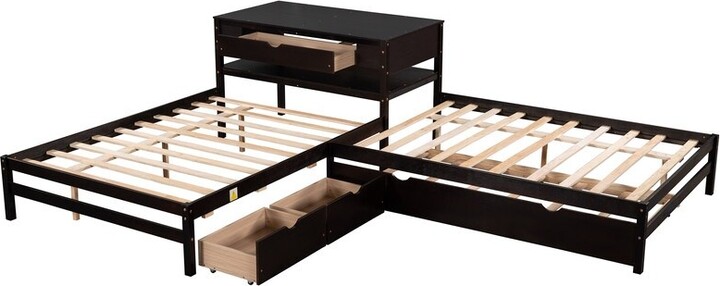 IGEMAN 3 in 1 Design L-Shaped Corner Platform Beds with 1 Desk&1 ...
