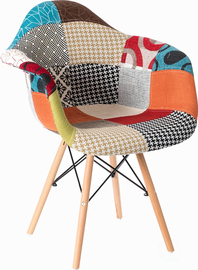 Fabulaxe Mid-Century Modern Upholstered Plastic Multicolor Fabric Patchwork DAW Shell Dining ...